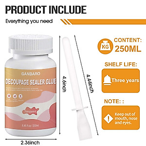 Ganbaro Decoupage Glue 8.45 oz All-in-One Glue Transparent Quick Dry Gloss Water Based Sealer Glue Waterproof Easy Clean All Purpose Gloss Glue for DIY Paper, Wood, Canvas, Leather, Metal 250 ml