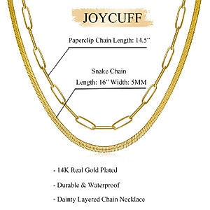 Gold Necklace for Women Layered Choker Necklace 14K Gold Jewelry for Women Dainty Layering Paperclip Snake Chain Necklace Gifts for Women Teens