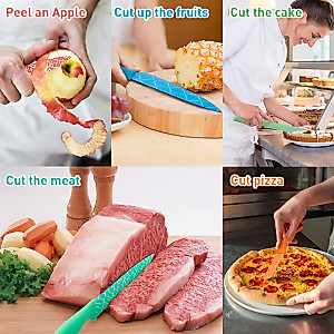 Mosheng Knife Set,5 Piece Colorful Knife Sets with Unique Non Stick Coating Surface,Stainless Steel Knives Set with Covers,Kitchen Knife Box Set,Chef Knife,Santoku Knife,Utility and Paring Knife