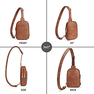 CORALDAISY Sling Bag for Women Fanny Pack Crossbody Bags for Women Vegan Leather Small Cell Phone belt bag for Travel Purse hobo bags Gifts for Her brown