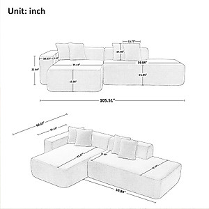 BAMOOLI 105'' Modular Sectional Couch, Modern L-Shape Sectional Sofa with Chaise Lounge, Comfy Lambswool Fabric Corner Sofa Couch, Upholstered 4 Seater Couch for Living Room, Bedroom, Apartment, Beige