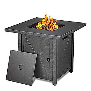 Havato 28" Propane Fire Pit Table,40,000 BTU Gas Fire Pit Table with Safe Lid,Auto-Ignition,with Lava Rocks,Steel Fire Pit Bowl,Protective Cover,Outdoor Fireplace for Outside Backyard Garden