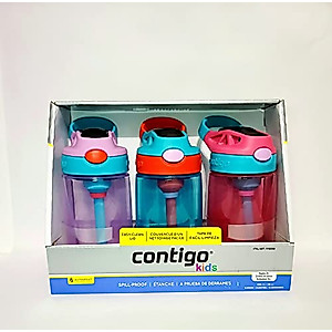 Contigo Kids Water Bottle, 14 oz with Autospout Technology – Spill Proof, Easy-Clean Lid Design – Ages 3 Plus, Top Rack Dishwasher Safe, 3-Pack, Purple/Blue/Pink