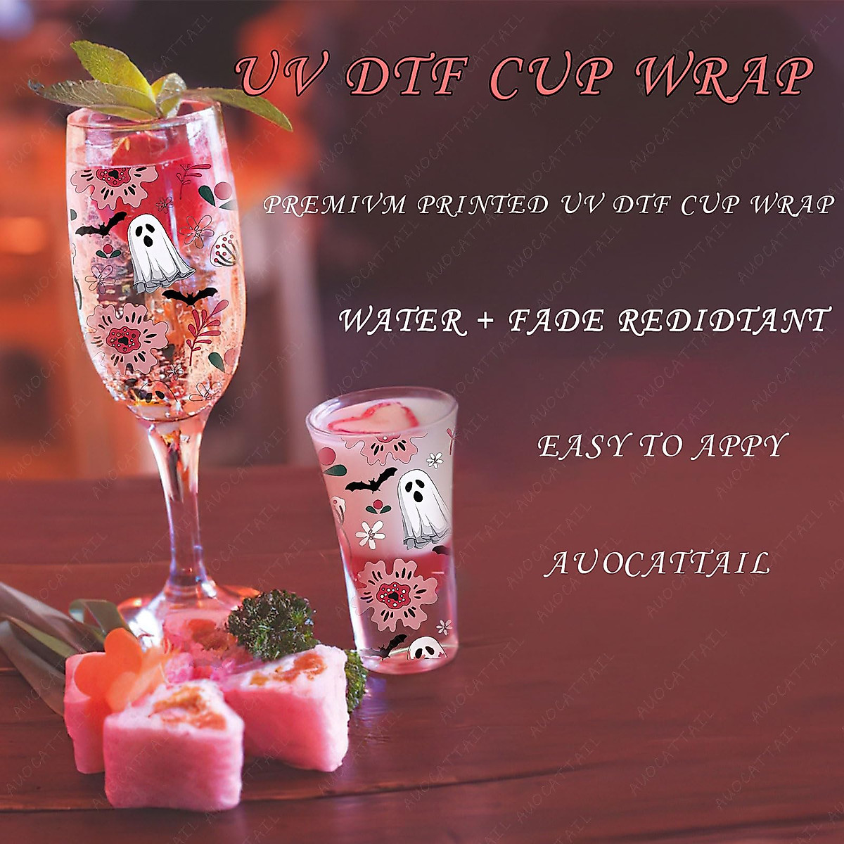 3D UV DTF Cup Wrap Transfer Stickers Halloween Pumpkin Ghost Waterproof Rub on Transfers for 16OZ Libbey Glass Cups （Pack of 6）