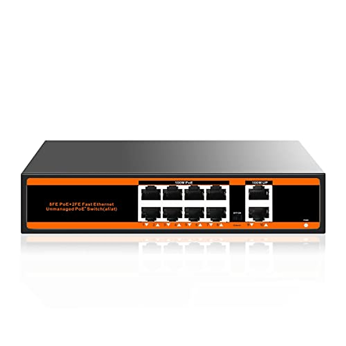 YIDUOYUNCAI 10 Ports PoE Switch,8*100Mbps Port PoE+2*100Mbps UpLink Port,150W Built-in Power,802.3af/at,Metal Fanless,Extend to 250Meter,WallMount,Unmanaged Plug and Play
