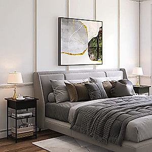 Nightstand with USB Ports and Outlets, Bedside End Table with Storage Shelf Bed Couch Sofa Side Table with Charging Station Rustic Accent Table Small Wood Night Stands for Bedroom, Living Room, Black