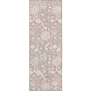 My Magic Carpet Washable Rug - Stain Resistant, Waterproof, Non-Slip - Pet & Family Friendly Machine Washable Indoor Rugs for Bedroom, Living Room, Kitchen, RV (Kalini Floral Natural, 2.5X7ft)