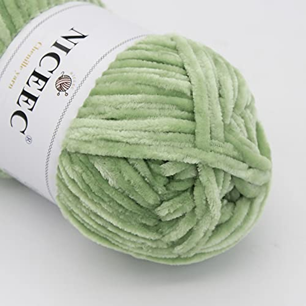 NICEEC 3 Skeins Soft Chenille Yarn Blanket Yarn for Knitting Fancy Yarn for Crochet Weaving DIY Craft Total Length 3×85m (3×93yds, 3×50g)_Mint Green
