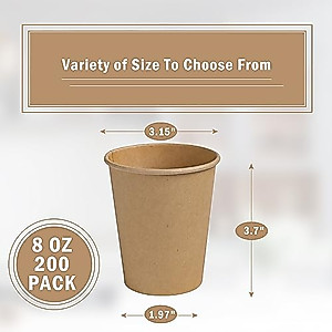 Lamosi 200 Pack 8 OZ Kraft Paper Cups, Brown Disposable Paper Coffee Cups, Unbleached Paper Cups for Hot/Cold Beverage Party Home Office