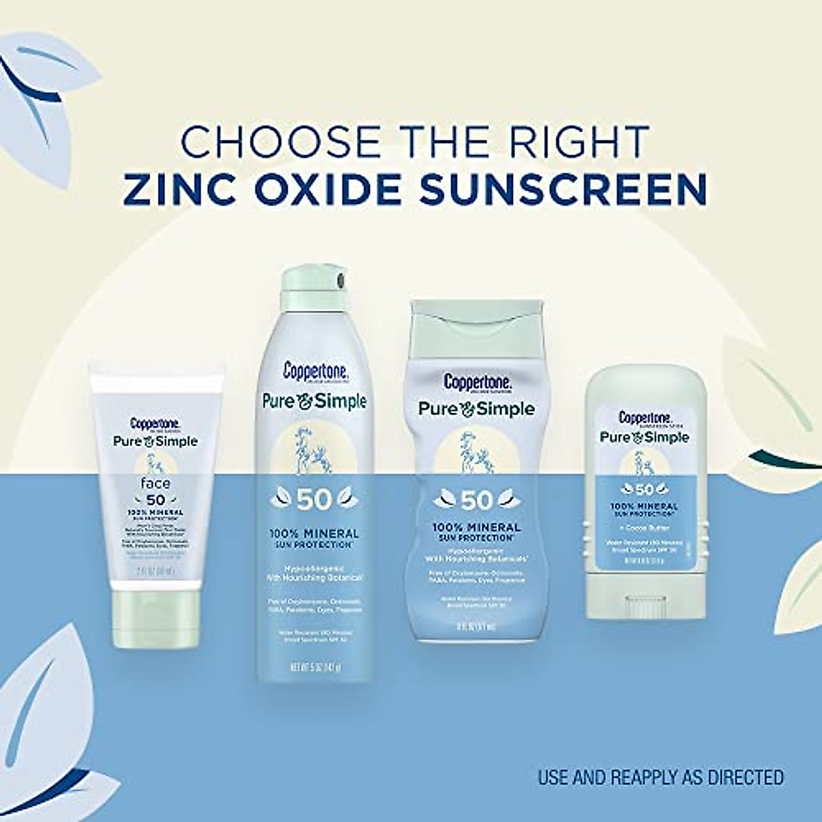 Coppertone Pure and Simple Zinc Oxide Mineral Sunscreen Spray SPF 50, Water Resistant, Broad Spectrum SPF 50 Sunscreen for Sensitive Skin, 5 Oz Spray