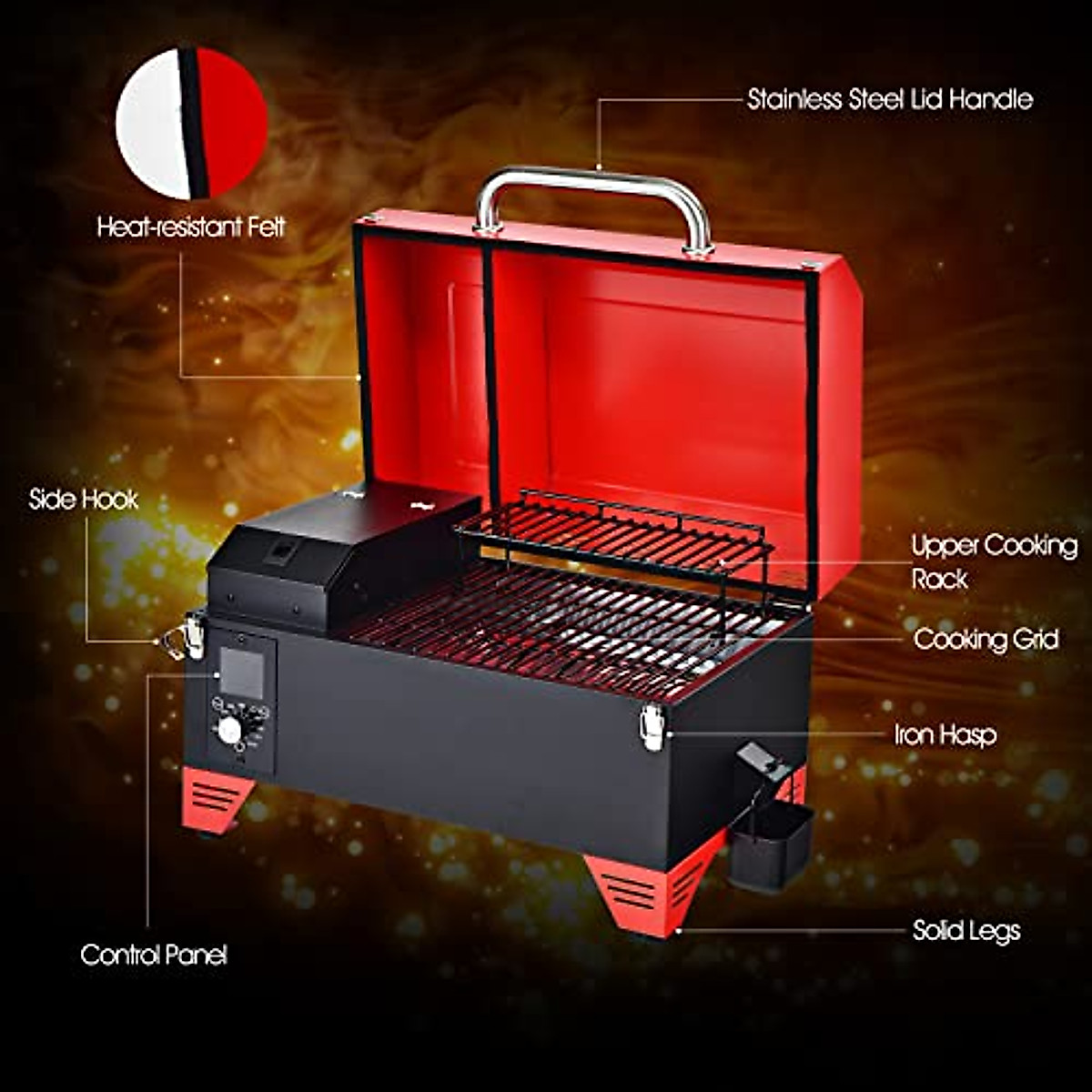 Giantex Portable Pellet Grill and Smoker, 8 in 1 Tabletop Pellet Grill, 256 sq.in Cooking Area Temperature 180°F to 500°F, Outdoor Wood Pellet Smoker for BBQ Camping Tailgating RV Cooking (Red)