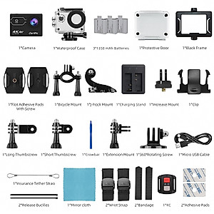 Waterproof 4K Action Camera Underwater 131FT, 4K 30FPS 16MP WiFi Ultra HD Video Camera for Vlogging Recording, Anti-shake Digital Sports Camera for Photography, Remote Control 4xZoom,170°Wide Angle