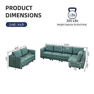 LLappuil Modular Sectional Sofa Faux Leather Fabric Convertible U Shaped Sofa 7 Seater Couch with Storage, Oversized Reversible 112 Inch Sectional Couches for Living Room, Office, Aqua Blue