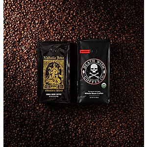 Death Wish Coffee Co. Whole Beans - Extra Kick of Caffeine - 1 lb & Valhalla Java Odinforce Blend 12 oz - Whole Bean Coffee Bundle/Bulk - USDA Certified Organic - Fair Trade - Arabica & Robusta Beans