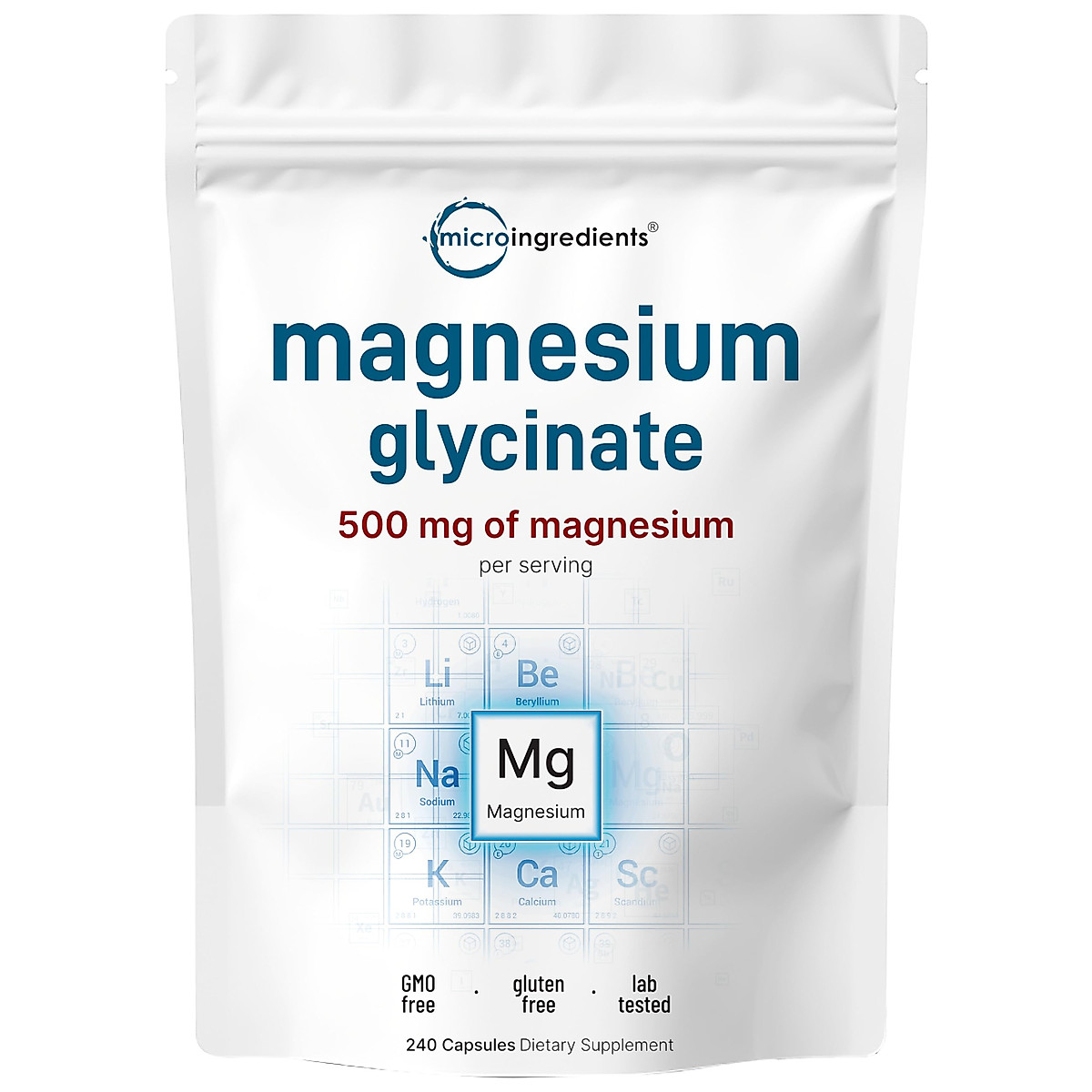 Micro Ingredients Magnesium Glycinate 500mg Per Serving, 240 Capsules | Potent Elemental Form, 100% Chelated, High Absorption | Healthy Muscle, Bones, & Mood Support Supplement | Non-GMO