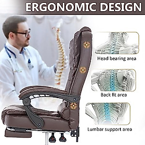 anjsindra Ergonomic Executive Office Chair with Footrest, PU Leather Task Chair with High Back Adjustable Height Modern Desk Chair, Black (Ergonomic Executive Office Chair, Amber)