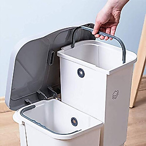 LZQBD Waste Bins,Dual Trash Garbage Can, 22L Rubbish Bin, Plastic Step Bin, Dual Compartments, Plastic Inner Buckets and Hinged Lids, Handles, Soft Closure, Airtight