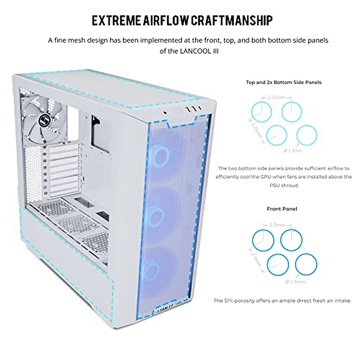 LIAN LI LANCOOL III E-ATX PC Case, Spacious RGB Gaming Computer Case with Hinged Tempered Glass Doors, Fine Mesh Panels, 4x140mm PWM Fans Pre-Installed High Airflow Chassis (White)