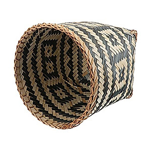 Zerodeko Bamboo Woven Trash Basket, Round Rustic Farmhouse Trash Can Woven Wastebasket Office Paper Wastebasket Woven Storage Basket for Living Room