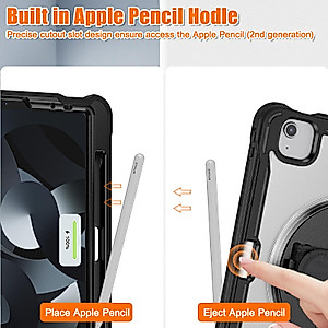 KYJX Tablet Case for iPad Pro 11 inch 2022/2021/2020/iPad Air 5th/4th, 360 Rotating Hand Strap Stand Heavy Duty Protective Cover with Shoulder Strap (Black)