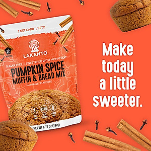 Lakanto Sugar Free Pumpkin Spice Muffin and Bread Mix - Sweetened with Monk Fruit, Keto Diet Friendly, Gluten Free, Dairy Free, 1g Net Carbs - Makes 12 Muffins