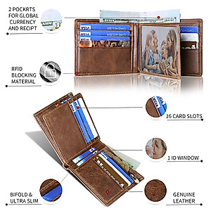 Swallowmall AirTag Wallet Men RFID Blocking Genuine Leather Bifold Mens Wallet For AirTag 1 ID Window 15 Card Holders with Box (Airtag Not included)