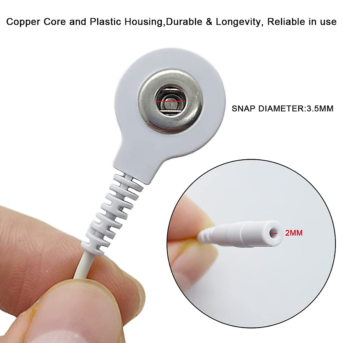 4 Pcs Electrode Lead Wire Adapters, Convert 2mm Pin to 3.5mm Snap - Compatible with TENS EMS Units