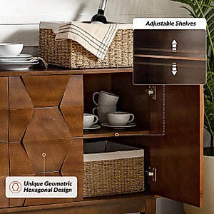 HULALA HOME Mid Century Sideboard Buffet Cabinet with Solid Wood Legs, 60" Kitchen Storage Cabinet Credenza with 4 Doors and 2 Shelves, Accent Console Table, Walnut