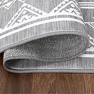 GarveeHome 8x10 Washable Rug Boho Accent Throw Floor Cover Farmhouse Bordered Area Rug Non Slip Low Pile Indoor Bohemian Area Rug Large Living Room Moroccan Rug Dining Room Bedroom Rug Carpet, Grey