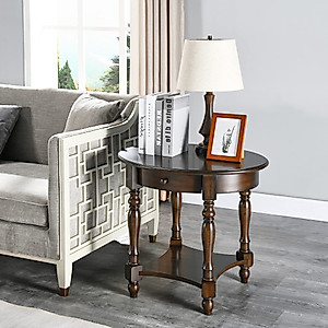 MODERION Oval End Table with Drawer, Solid Wood Sofa Side Table with Storage Shelf, Traditional Living Room Corner Table, Nightstand, Easy Assembly 28” x 22” x 24” Retro Walnut CJZ2233DC