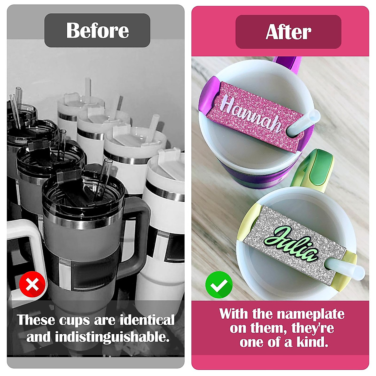 Vodolo Name Plate for 40 Oz Stanley Cups,12 PCS Acrylic Nameplate Personalized Name Tag Blank Compatible with Stanley Tumbler Topper Lid Accessories