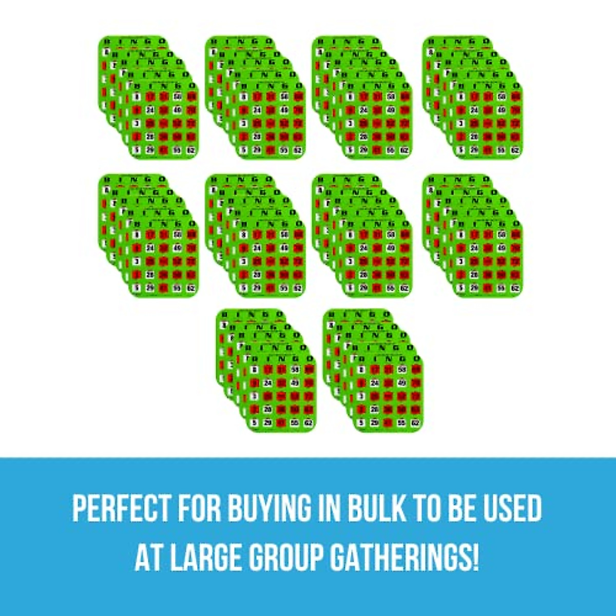 Regal Games - Shutter Slide Bingo Cards Only - 8” x 9” - 5-Ply Green Cardstock - Easy to Read - No Duplicates - Red Sliding Windows - 50-Pack - Perfect for Large Groups, Bulk Purchasing