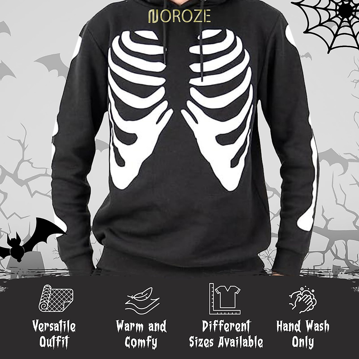 NOROZE Men's Halloween Skeleton Tracksuit Hoodie Jumper Joggers Unisex Set (M, Skeleton Black)