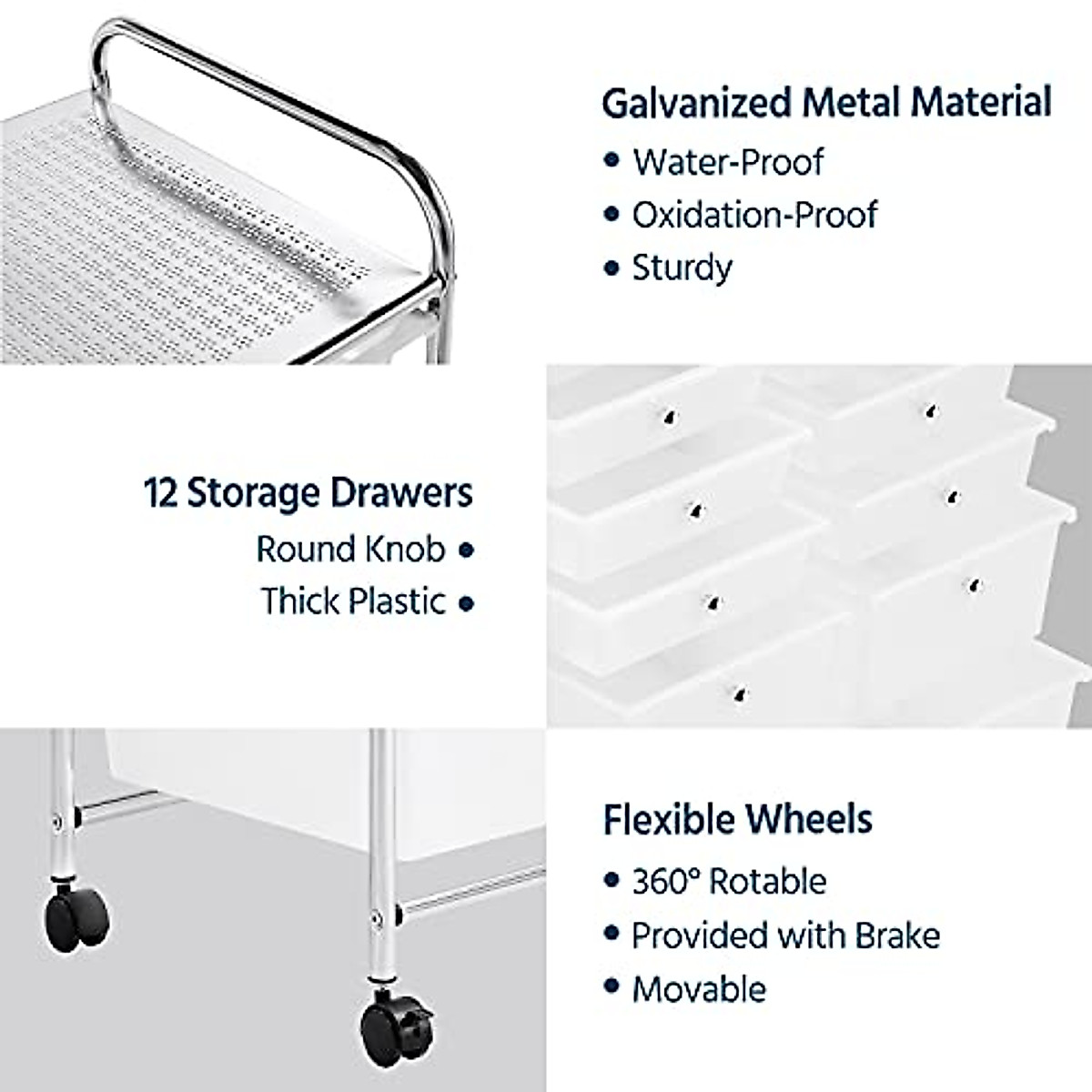 Yaheetech 12 Drawers Rolling Storage Cart Multipurpose Movable Organizer Cart Storage Bin Trolley Tools Scrapbook Paper Organizer on Wheels, White