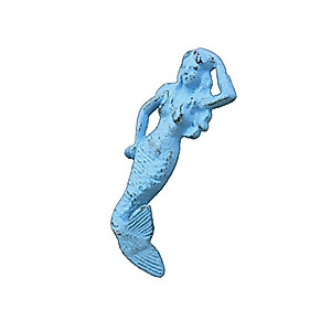 Handcrafted Nautical Decor Rustic Light Blue Cast Iron Mermaid Hook 6" - Cast Iron Decoration - Antique Vi