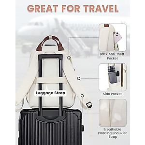 LOVEVOOK Laptop Backpack for Women, Anti-theft Work Travel Business Bag, 17 Inch Large Capacity Computer Backpacks Purse for Men, Casual Nurse Daypack with Lock, Beige-Brown