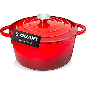Hystrada Enameled Cast Iron Dutch Oven - 5qt Dutch Oven Pot with Lid and Steel Knob 500 degrees - Cookware for Gas, Electric & Ceramic Stoves - Red Enamel - Cooking & Baking