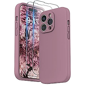 SURPHY Designed for iPhone 14 Pro Case with Screen Protector, (Camera Protection + Soft Microfiber Lining) Liquid Silicone Phone Case, Lilac Purple