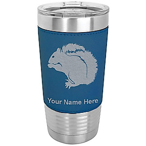 LaserGram 20oz Vacuum Insulated Tumbler Mug, Squirrel, Personalized Engraving Included (Faux Leather, Blue)