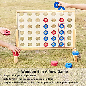 Pointyard 26X22In Giant Wooden 4 in a Row Game, Outdoor Yard Game for Famlies Adults, 42 Pcs Chips & Durable Carrying Bag, Halloween Christmas Party Game Gifts for Lovers