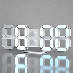 EDUP LOVE 3D Digital Alarm Clock, Modern Design LED Wall/Desk Clocks 12/24H Time/Date/Temperature Display, Nightlight/Brightness Adjustable/White Light for Kitchen/Office/Living Room/Classroom/Hotel