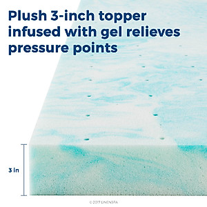 LINENSPA 3 Inch Gel Swirl Memory Foam Mattress Topper – Cooling Gel Infused – Pressure Relieving – CertiPUR Certified - Full