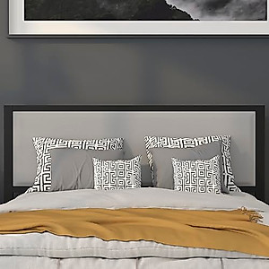 EMMA + OLIVER Queen Size Light Gray Fabric Upholstered Panel Headboard with Metal Surround and Legs - Attaches to Standard Bed Frames