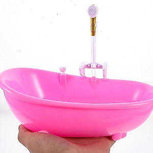 Toyvian Toy Bathtub for Dolls, Baby Doll Real Working Bath Set Electric Bathtub with Shower and Faucet Pretend Play Toy Play Water Accessories Fits Most Dolls ​Up to 12''