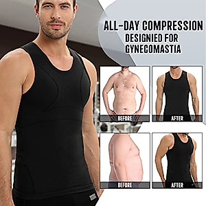 PODFAN Gynecomastia Compression Shirt for Men, Slimming Tank Top Undershirts, Mens Body Shaper Vest(Black,X-Large)