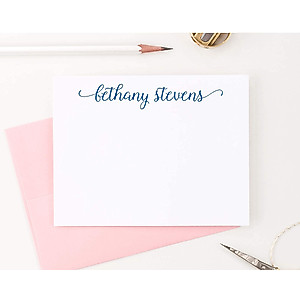 Personalized Stationery for Women, Modern Script FLAT Note Cards with Envelopes, Personalized Stationary Set for Women, Your Choice of Colors and Quantity