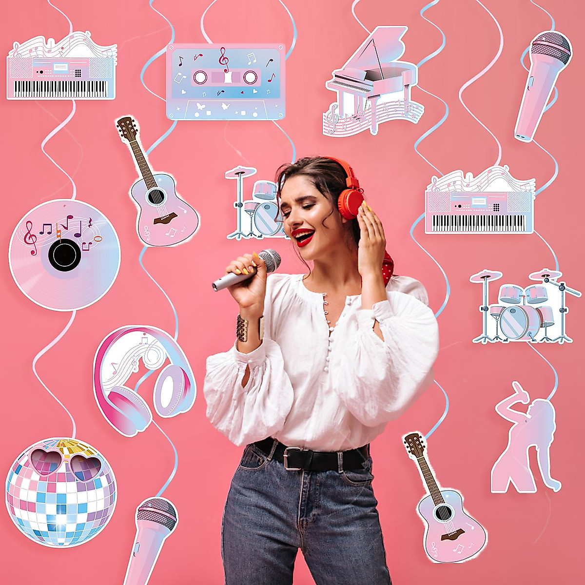 Popular Birthday Party Decorations Music Party Hanging Swirl Guitar Themed Party Decorations for Girls Birthday Fans Celebration Party Supplies