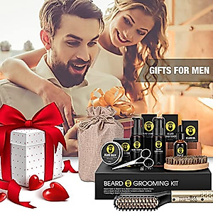 Beard Straightener Kit, Beard Growth Grooming Kit, Beard Straightener, Beard Growth Oil, Beard Wash Shampoo, Conditioner, Balm, Wax, Comb, Brush, Scissor, Bag, Gifts for Men Him Dad Boyfriend