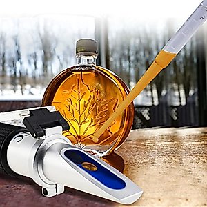 0-10% Brix Refractometer for Testing Sugar Content Maple sap Syrup, Low-Concentrated Sugar Solutions, Tea, Portable Hand Held Sugar Content Measurement with ATC Function and LED Light, pipettes