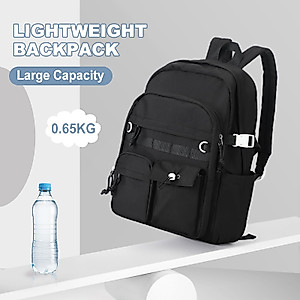 weradar Black School Backpack For Women Men,Aesthetic College Backpack With Lots of Pockets,Lightweight High School Bag For Teens Girls Boys,Cute Bookbag